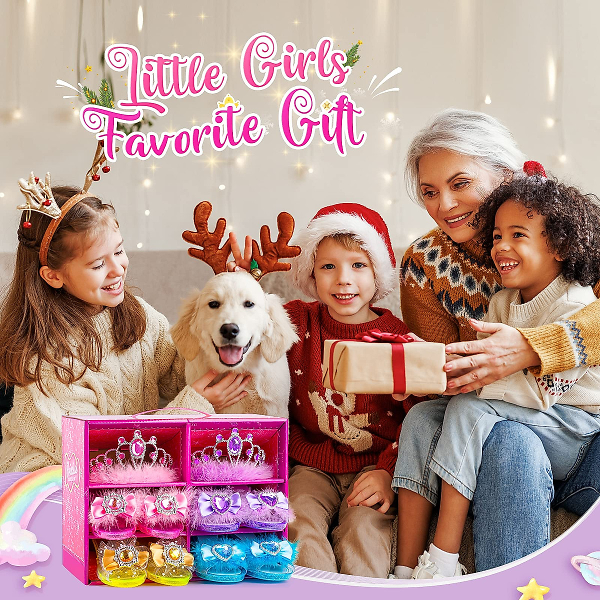 Jeowoqao Princess Dress up Shoes,Girls Dress up Shoes Princess Dress Up Pretend Play Set 4 Pair of Princess Shoes, Princess Dresses Princess Cape Jewelry Toys for Toddler Girls Age 3 4 5 6 Years Gift