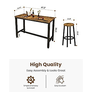 Recaceik 3 Piece Pub Dining Set, Modern bar Table and Stools for 2 Kitchen Counter Height Wood Top Bistro Easy Assemble for Breakfast Nook Living Room Small Space Restaurant, Rustic Brown 47"