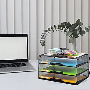 COSYAWN Paper Letter Tray Organizer, 3 Tier Mesh File Tray Desktop Paper Sorter, Black
