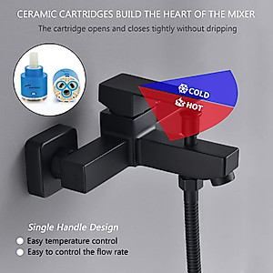 KAPHOME Matte Black Wall Mount Bathtub Faucet with Hand Shower,Tub Shower Faucet with Spout,6Y3MK