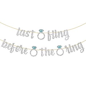 WeBenison Last Fling Before the Ring Banner, Bride Shower Party Supplies, Engagement, Wedding Bachelorette Party Decorations Silver Glitter