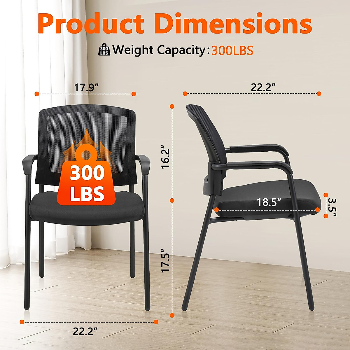 CLATINA Office Reception Guest Chair Mesh Back Stacking with Ergonomic Lumbar Support and Thickened Seat Cushion for Waiting Conference Room Black 4 Pack