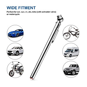 CZC AUTO Pencil Tire Pressure Gauge, Mechanical Air Gage, Stainless Stem Single Chuck with Pocket Clip Tyre Checker for Motorcycle Bike Car RV SUV ATV, 5-50PSI 30-350KPa (Silver, 1 Pack)
