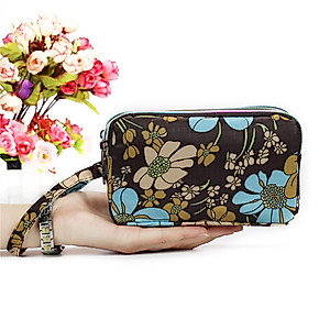 IKAXIYO Women Floral Print Cloth Wristlet Bag Coin Purse Zipper Wallet Cell Phone Pouch, Beautiful and Durable (A1)