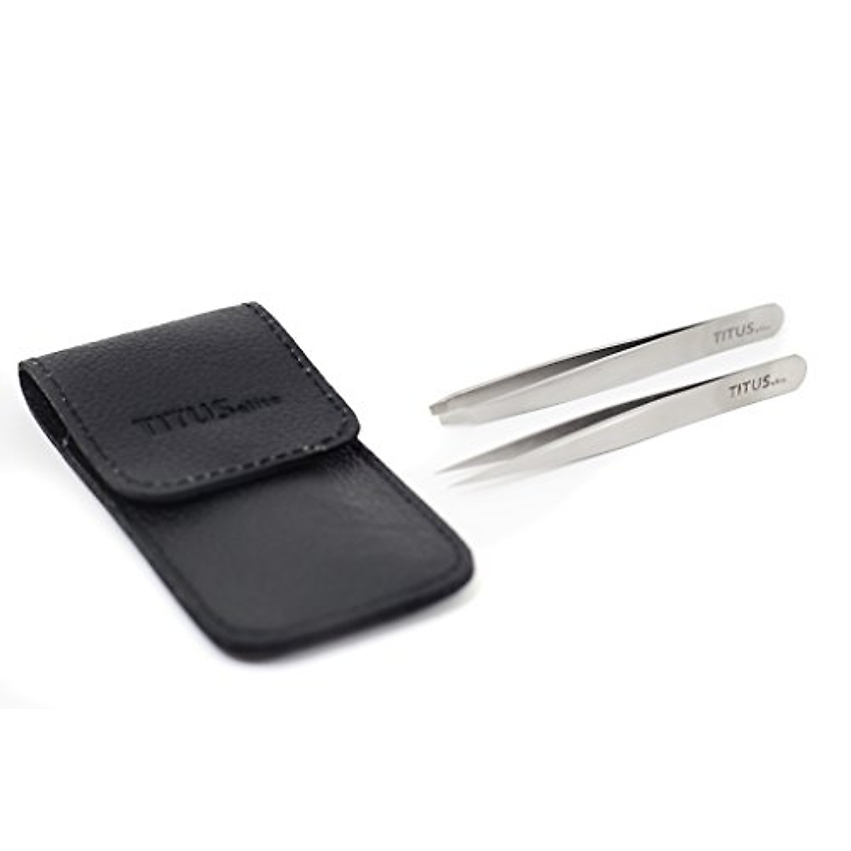 Titus Elite - Luxury Twin Pack - Premium Grade Slant Tip & Splinter Tip Tweezers with Leather Case - Grooming Gift Set for Teens and Adults - Useful Stocking Stuffers Gifts for Men and Women