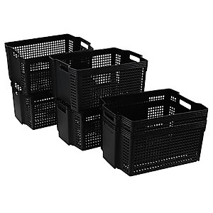 Nesmilers 6-Pack Stackable Storage Baskets Bins, Black Large Plastic Organizer Baskets