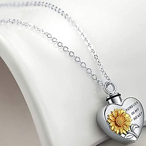 Jude Jewelers Stainless Steel Heart Shaped Sun Flower Ash Urn Keepsake Memorial Loved Ones Pendant Necklace (Silver Gold)