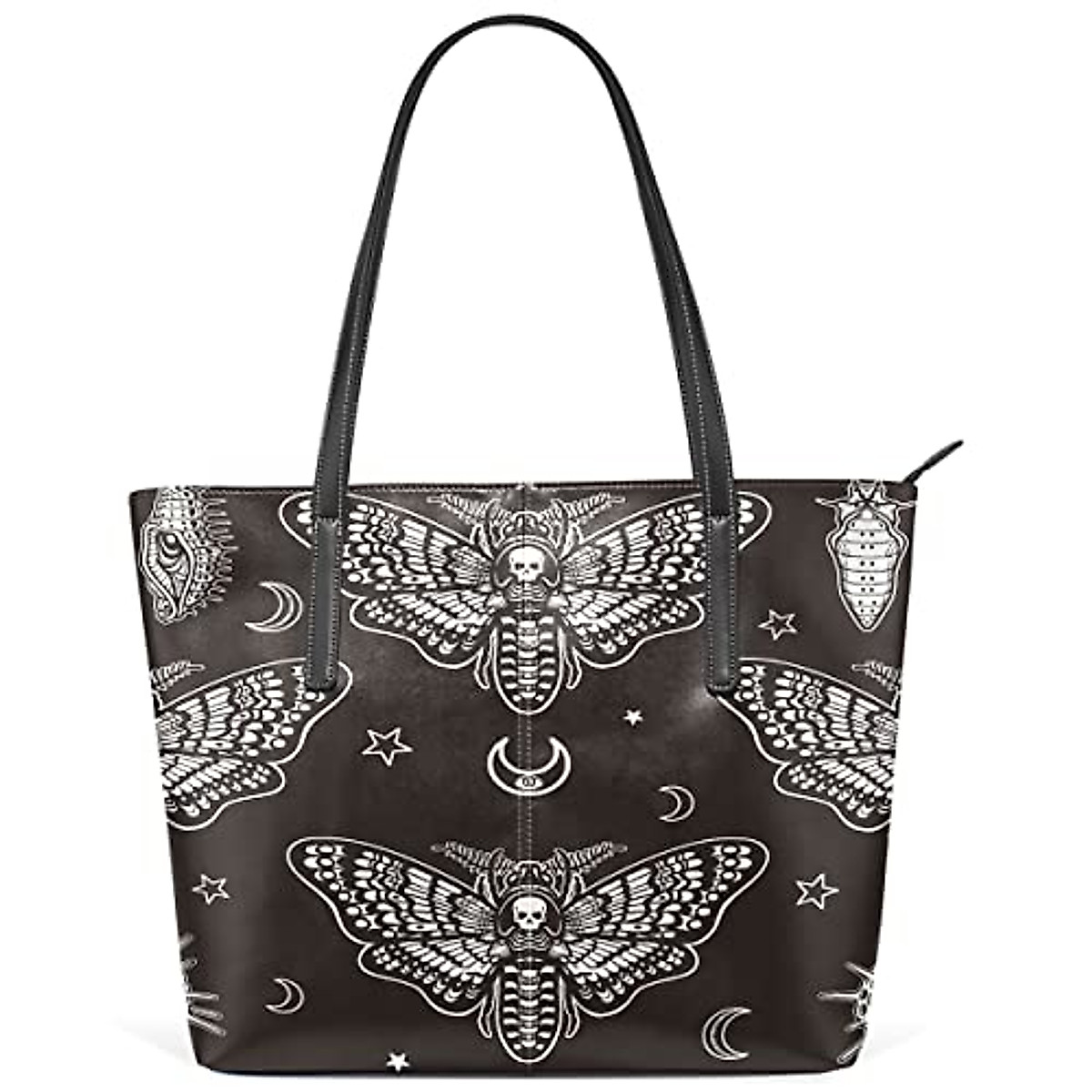 MNSRUU Tote Bag for Women Butterfly Skull Black Shoulder Bag Big Capacity PU Leather Handbag