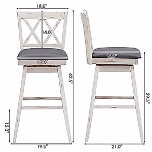 COSTWAY Bar Stool Set of 4, 360 ° Swivel Bar Height 29.5 inch Bar Stool with Foot Rest Upholstered Cushion & Ergonomic Backrest, Sturdy Frame, for Pub, Restaurant, Home (4, Antique White + Grey)