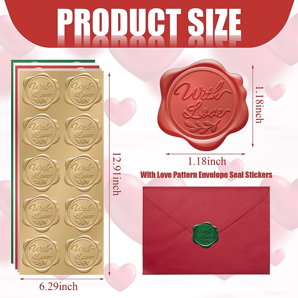 750 Pieces Valentine's Day Stickers with Love Sign 1.18 Inch Embossed Stickers Self Adhesive Labels Wax Seal Stickers for Valentines Wedding Invitation Envelope Cards Party Gifts Decoration