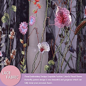 Black Lace Fabric, Exquisite Colorful Floral Flower Embroidered Sewing Lace Fabric, Length 71" Width 59" Elegant Soft Tulle Dress Fabric for DIY Clothing Dresses Wedding (2 Yard)