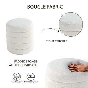 Modern Round Ottoman with Soft Padded Seat, Storage Vanity Chairs for Makeup, Upholstered Footrest Stool Ottoman Foot Stool for Living Room, Bedroom