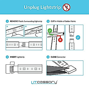Litcessory 6-Pin to Cut-End Connector for Philips Hue Lightstrip Plus (4 Pack, White - Standard 6-PIN V3)