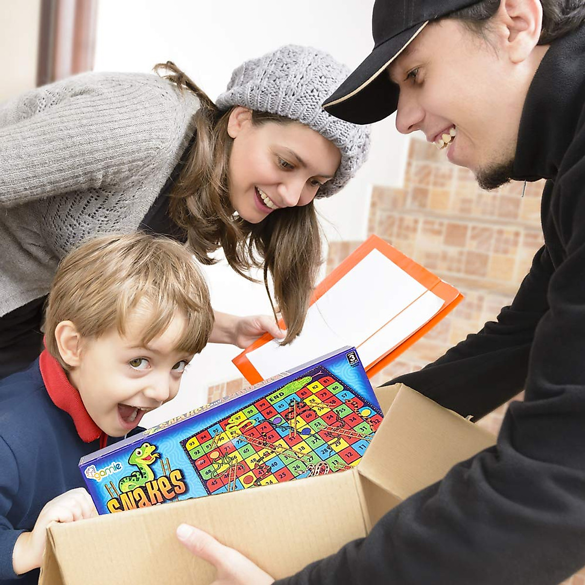 Gamie Snakes and Ladders Board Game for Kids, Complete Set with Board, 6 Pegs, and Dice, Classic Fun for Family Game Night and Classroom, Best Birthday Gift Idea for Boys and Girls