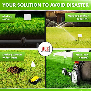 ACE Supply Marking Flags - 4 x 5-Inch Flag on 15-Inch Steel Wire - White, 100 Pack - Marker Flags for Irrigation, Sprinkler Flags, Lawn Flags, Yard Flags, Garden Flags, Dog Training, Invisible Fence