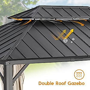 Warmally 12' x 16' Hardtop Gazebo, Outdoor Permanent Gazebo with Galvanized Steel Double Roof Canopy, Aluminum Frame Pavilion with Netting and Curtains for Patio, Deck, Backyard, Lawn and Gardens