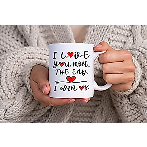 Qsavet Girlfriend Anniversary Romantic Gift Birthday, I Love You More The End I Win Mug, Romantic Gifts For Girlfriend Boyfriend, Cute Gifts For Lover, Women, Men, Couple, Wife 11oz Novelty Coffee Cup