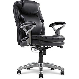 Elle Decor Anniston Wellness by Design Mid Office AIR Lumbar Technology, Ergonomic Computer Chair with Lower Back Support, Bonded Leather, Black
