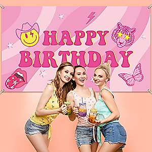 AellasNervalt Preppy Birthday Party Backdrop Hot Pink Smiling Face Lip Butterfly Banner Extra Large Y2k Happy Birthday Background Banners Photo Booth Prop Decor Supplies for Girls Party 6.6 x 3.8 ft
