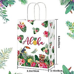 16 Pack Hawaiian Gift Bag Luau Party Bags Summer Tropical Paper Bag with Handle Luau Treat Bag Palm Leaf Candy Bag for Summer Tropical Aloha Festival Hawaiian Luau Holiday Party Supplies Favor (White)