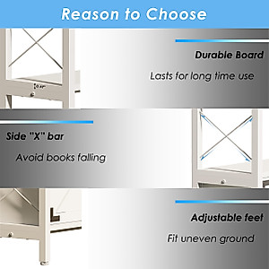 GLAUBIO 6-Tier Corner Bookcase,Farmhouse Style Corner Bookshelf, 5-Tier Tall Corner Shelf Storage Display Rack with Metal Frame for Living Room Home Office,White