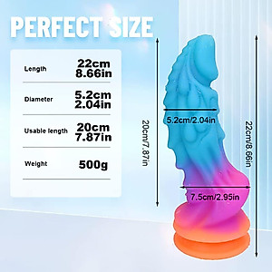 8.66 Inch Luminous Monster Realistic Dildo, Huge Silicone Anal Dragon Dildo Anal Plug with Strong Suction Cup for Vaginal Anal Play