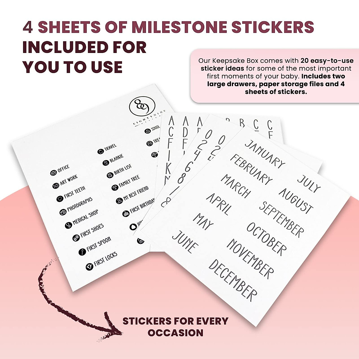 EightyNine Design Baby Keepsake Box, Baby Girl Memory Box for Keepsakes, including Paper Files and Stickers, perfect baby gift