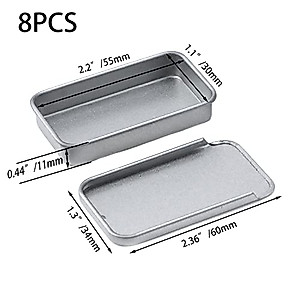 Tighall 8PCS Metal Slide Top Tin Containers Rectangle Tin Box Empty Storage Tins for Lip Balm Candles Crafts Candies Jewelry (2.2"*1.1"*0.4",Silver)
