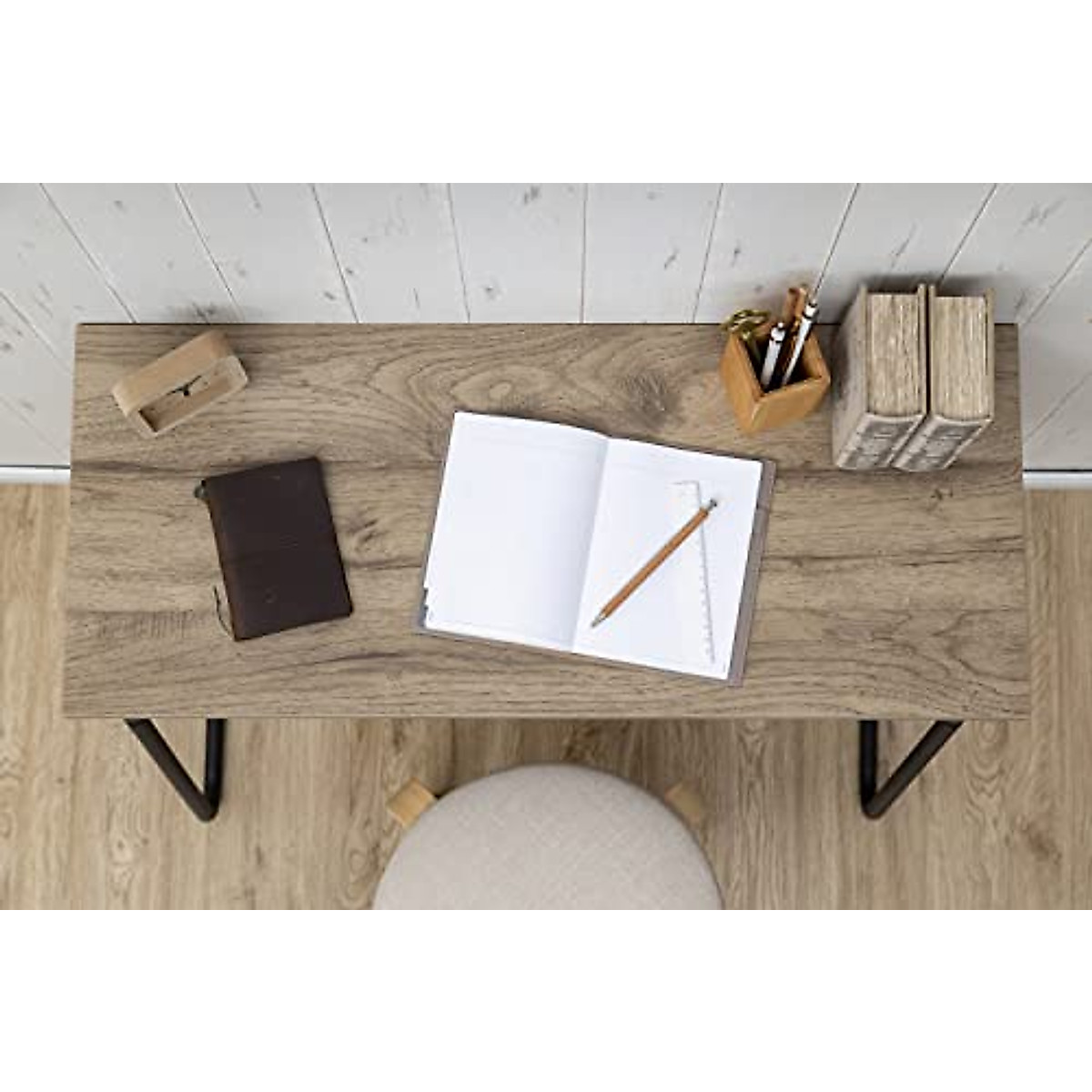 IRIS USA Modern Computer Office Desk Table with Matte Black Steel Frame, Wood