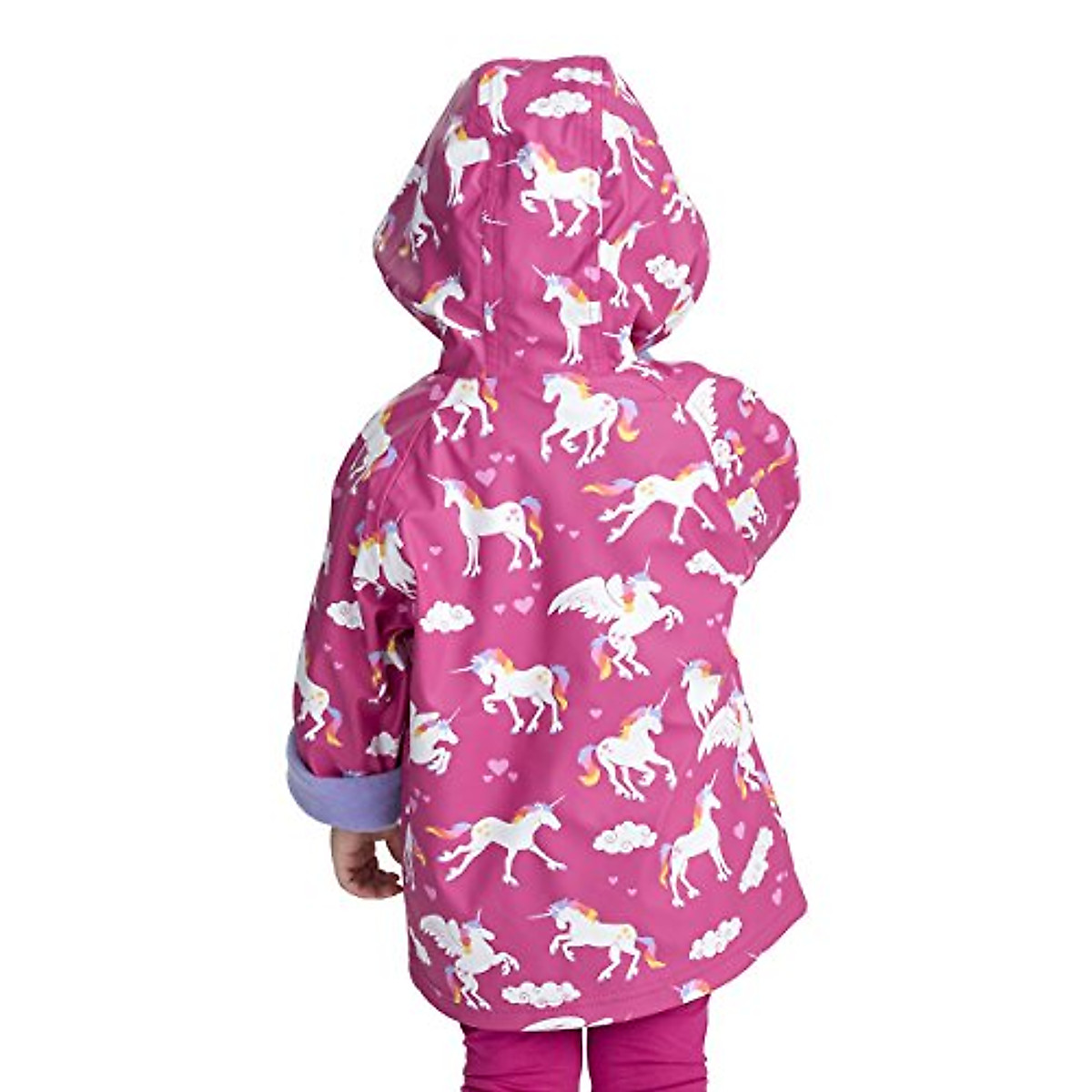 Hatley Girls' Little Button-Up Printed Rain Jacket, Rainbow Unicorns, 5 Years