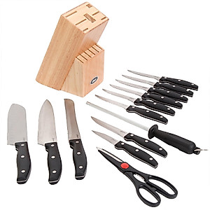 Oster 69529.14 Granger Cutlery Set, Wood Block, 14-Piece, Black