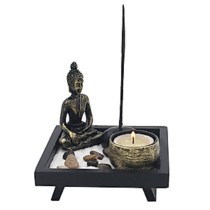 DharmaObjects Mini Zen Garden Buddha Statue Candle and Incense Holder Complete Set Home Décor Gift