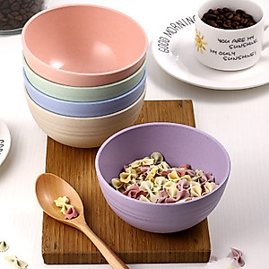 Hemoton 5 Pack of Unbreakable Cereal Bowls Set, 20 OZ Lightweight Wheat Straw Bowl, Mixing Bowls, Dishwasher& Microwave Safe, BPA Free, Eco-Friendly Bowl for Rice, Soup, Pasta and Salad