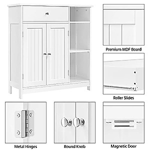 Yaheetech Bathroom Floor Cabinet, Kitchen Freestanding Storage Organizer, Large Side Cabinet with Doors, Drawer & Adjustable Shelves for Living Room, Entryway, 12" D x 29.5" W x 31.5" H, White