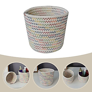 Alipis desktop storage basket toy storage bins with lids woven rope storage baskets Small Desktop Storage baskets with lids woven key baskets white Woven Basket child cotton rope Rattan