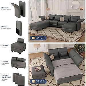 LLappuil Oversize Faux Leather Sectional Sofa U Shaped Modular Couch with Storage Sectioanl Sofa Couch for Living Room, Dark Grey