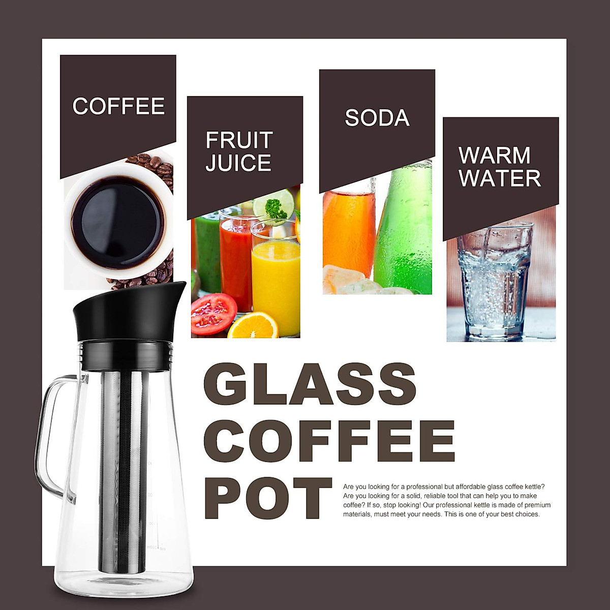 Hemoton Espresso Machine Espresso Machine Cold Brew Iced Coffee Maker and Tea Infuser with Spout Glass with Stainless Steel Filter Glass Pitcher 1200ml Stainless Steel Water Bottle Cold Brew Coffee