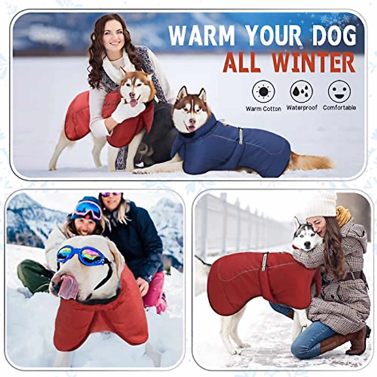 Warm Dog Winter Coat Adjustable Dog Winter Jacket Reflective Dog Snow Jacket Turtleneck Dog Winter Clothes for Large Medium Dogs (XX-Large, Red)