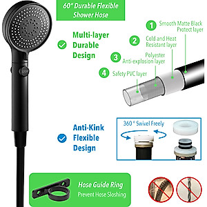 RV Shower Head with Hose, High Pressure Shower Head with Handheld On Off Switch, Travel Trailer, Motorhome and Boat and Camper Must Have RV Accessories Replacement Part, Matte Black