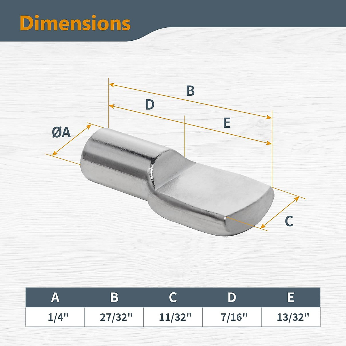 POWERTEC QP1106 1/4 Inch Shelf Pegs 100 pcs, Spoon Shaped Shelf Pins Support Pegs for Shelves, Kitchen Cabinet Shelf, Bookshelf, Closet and Furniture, Nickel Plated Shelf Holders Pegs