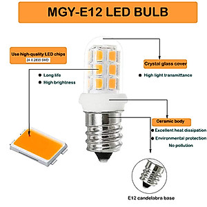 G MGY OLED E12 LED Bulbs Replacement for 15W Himalayan Salt Lamps, Chandeliers, Night Light Bulbs, E12 Candelabra Base, C7 Replacement Bulbs, Warm White 3000K 2-Pack
