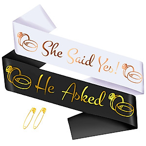 Generic He Asked & She Said Yes Sashes Kit, Funny Rose Gold Bride to Be Sash & Gold Groom to Be Sash for Wedding Engagement Bachelorette Bridal Shower Party Decor Favors Funny Gifts (White and Black)