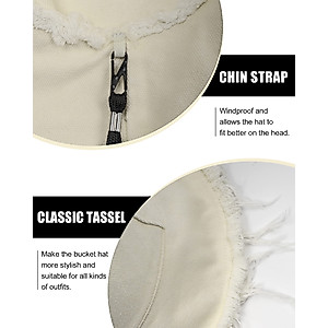 Zylioo XXL Oversized Tassel Bucket Sun Hat,Adjustable Fashion Travel Bucket Hats,Outdoor Beach Hats for Big Heads 24"-25" Beige