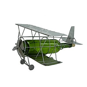 WINE BODIES Antique Small plane Metal Wine Bottle Holder, Charcoal