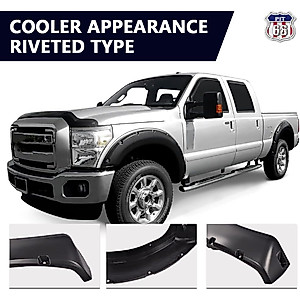 PIT66 Fender Flares, Compatible With 2011-2016 Ford F250 & F350 Super Duty (NOT For Dually Models), Paintable Smooth Matte Black Pocket Riveted Style Wheel Flares Set, 4 Pcs