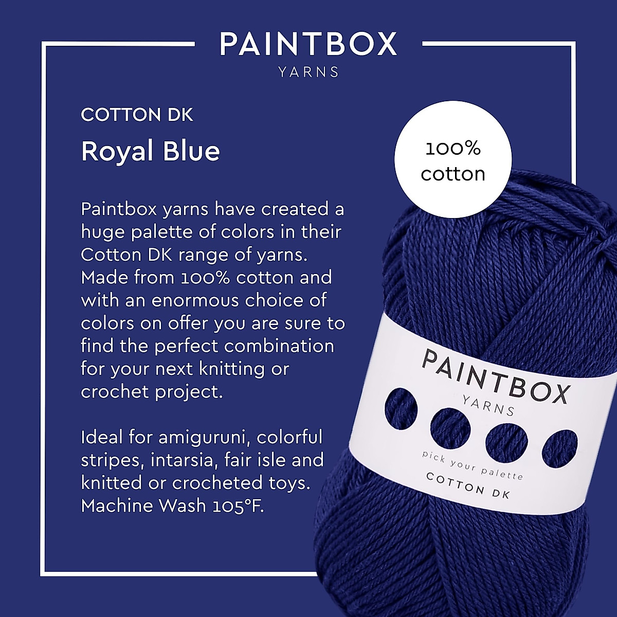 Paintbox Yarns 100% Cotton DK Yarn 1.76oz (50g), 137 Yards (125m) - Royal Blue Wool for Crochet, Knitting - Soft, Lightweight Double Knit Yarn for Clothes