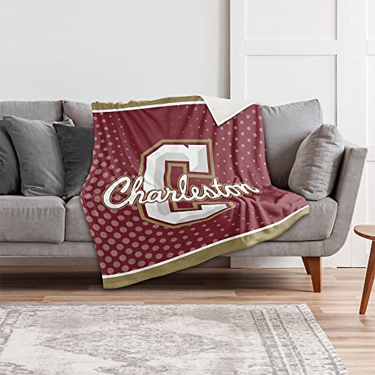 College of Charleston Blanket, 50"x60" Logo Dots Silky Touch Sherpa Back Super Soft Throw Blanket