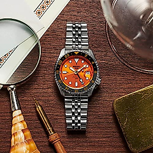 SEIKO SSK005 5 Sports Men's Watch Silver-Tone 42.5mm Stainless Steel, Orange
