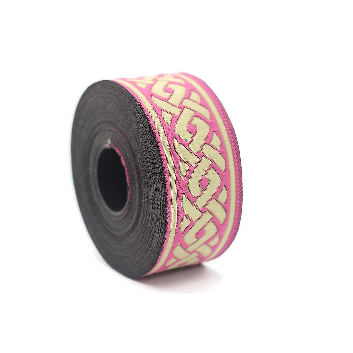 11 Yards Spool 1.37" Pink & Gold Celtic Knot Jacquard Ribbon Sewing Trim Upholstery Fabric Costume Embellishment Woven Trimming 35069
