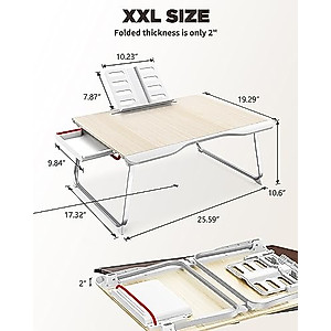 SAIJI Folding Bed Desk for Laptop, Eating Breakfast, Writing, Gaming, Extra Large 25.6" x 19.3" Portable Floor Stand Laptop Desk Table for Adult,Kids, Wood Bed Tray Table Lap Desk